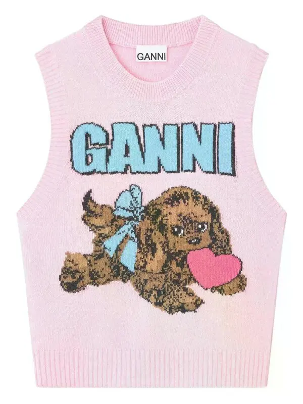 GANNI Sleeveless Knit Vest - Pink