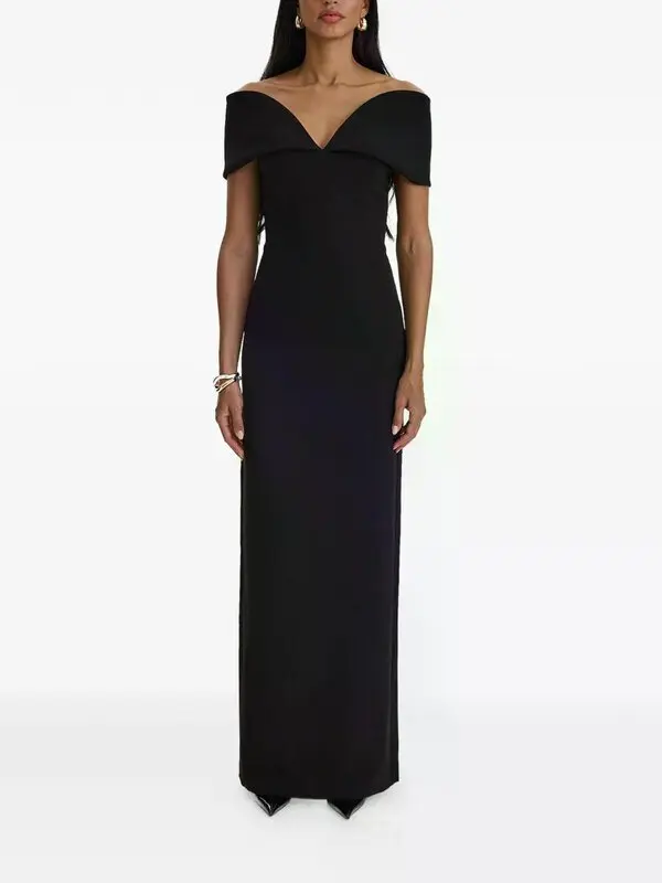 MOOS STUDIO Muse Off-shoulder V-neck Maxi Dress - Black