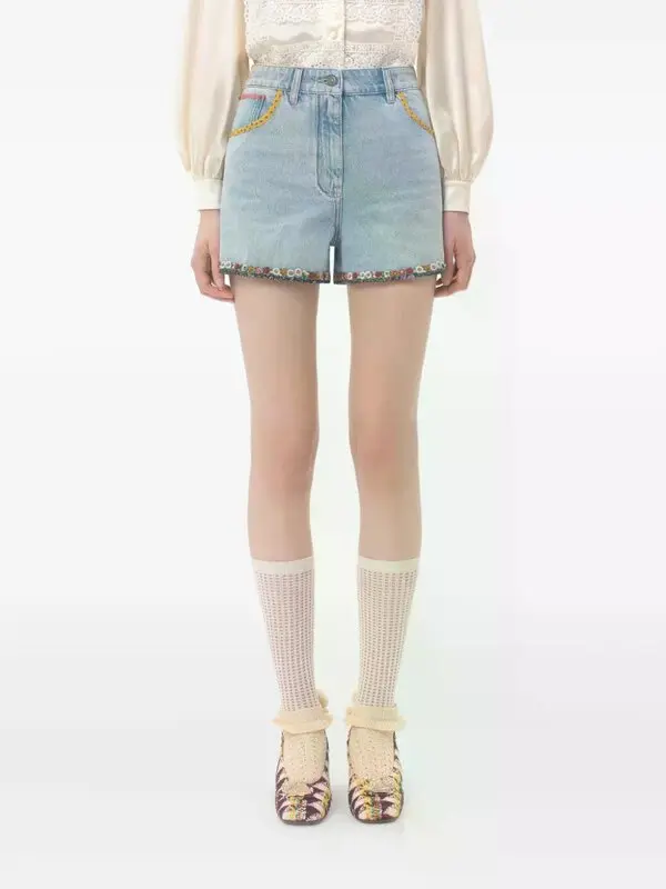 Valentino Garavani Embroidered Denim Shorts