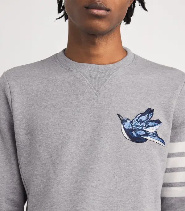 Thom Browne Cotton Embroidered Bird Sweatshirt - Grey