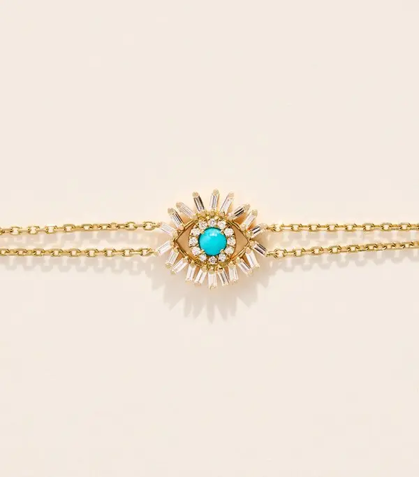 SUZANNE KALAN Yellow Diamond, And Turquoise Evil Eye Chain Bracelet