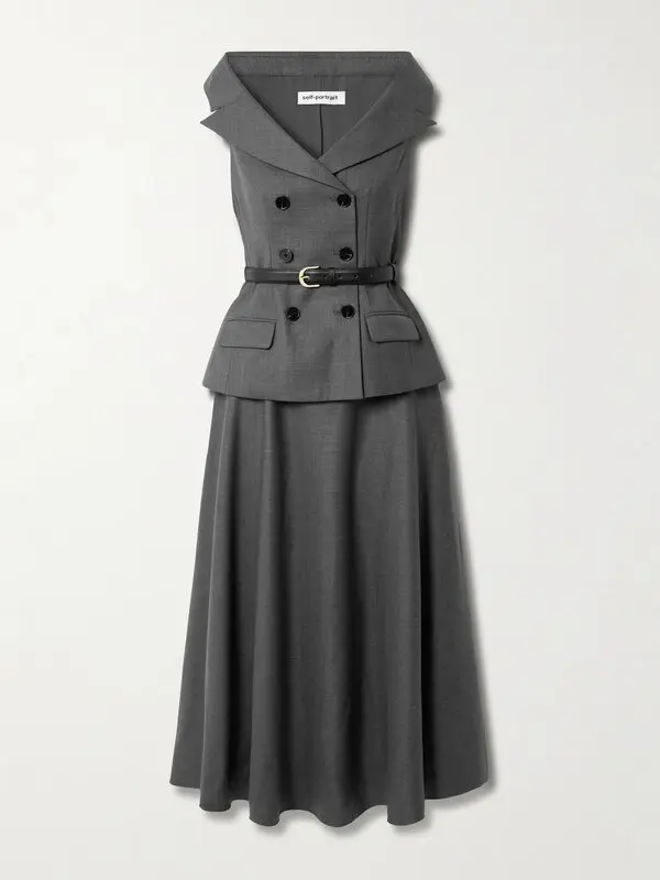 SELF-PORTRAIT Belted Wool-blend Midi Dress