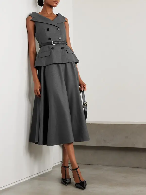 SELF-PORTRAIT Belted Wool-blend Midi Dress