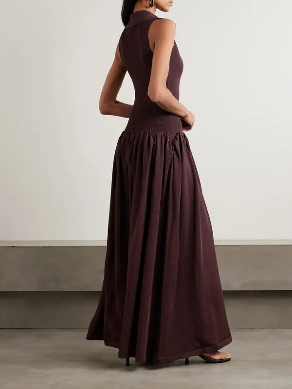poplin rib maxi dress Self-Portrait Embellished Ribbed-Knit And Poplin Maxi Dress In Brown - 50%  Off