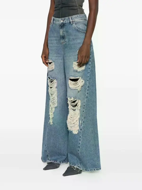Blumarine Wide Leg Distressed Jeans