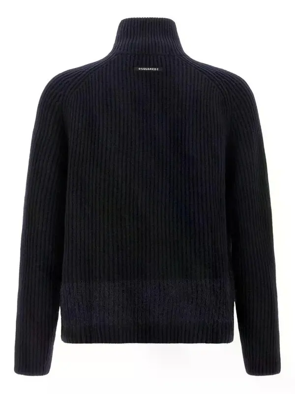 Dsquared2 Ribbed High-neck Zip-front Cardigan - Blue