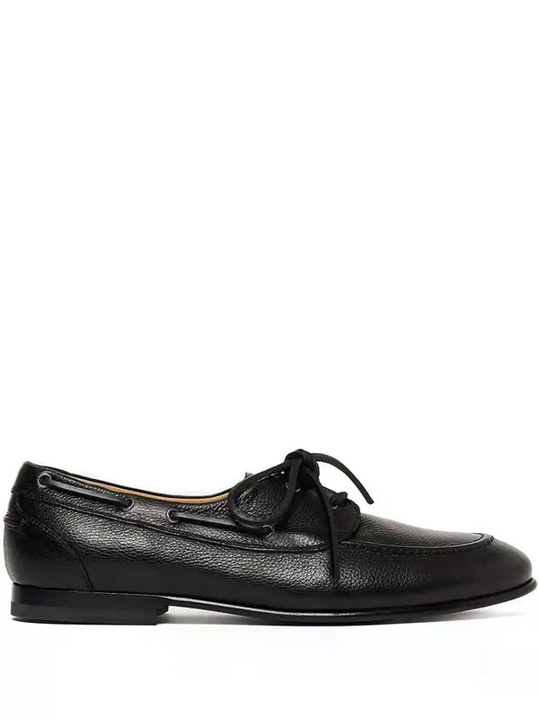 SCAROSSO Ginevro Leather Lace-up Boat Shoes - Black