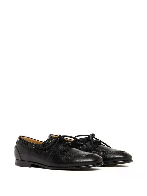 SCAROSSO Ginevro Leather Lace-up Boat Shoes - Black