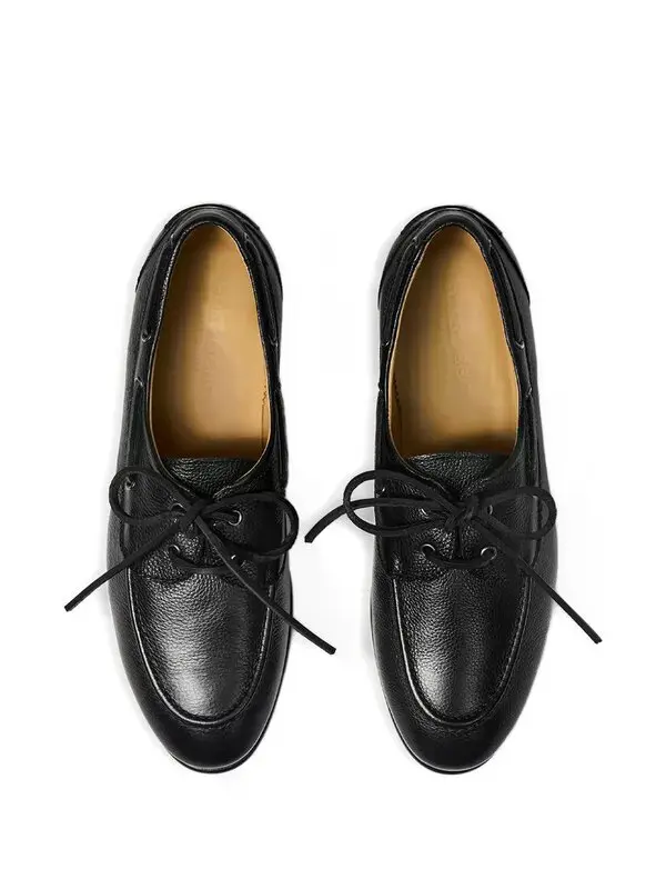 SCAROSSO Ginevro Leather Lace-up Boat Shoes - Black