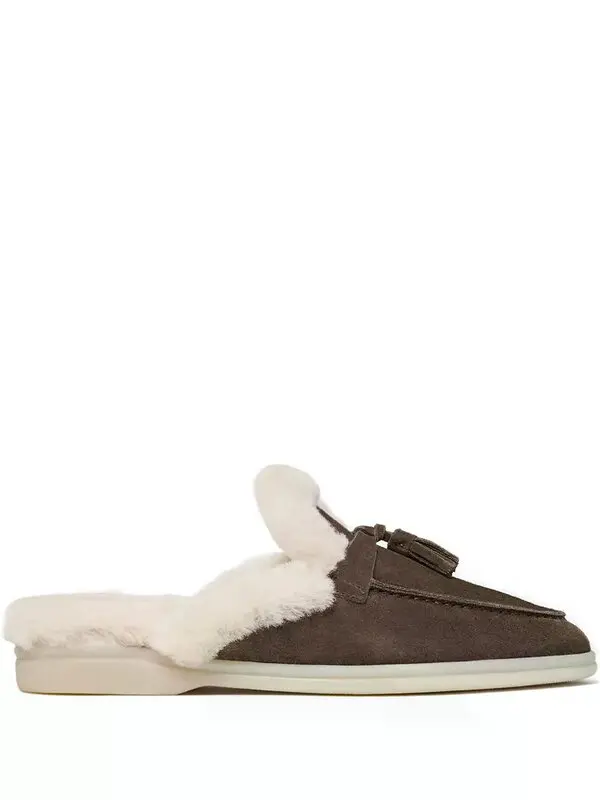 SCAROSSO Tassel-embellished Suede Mules