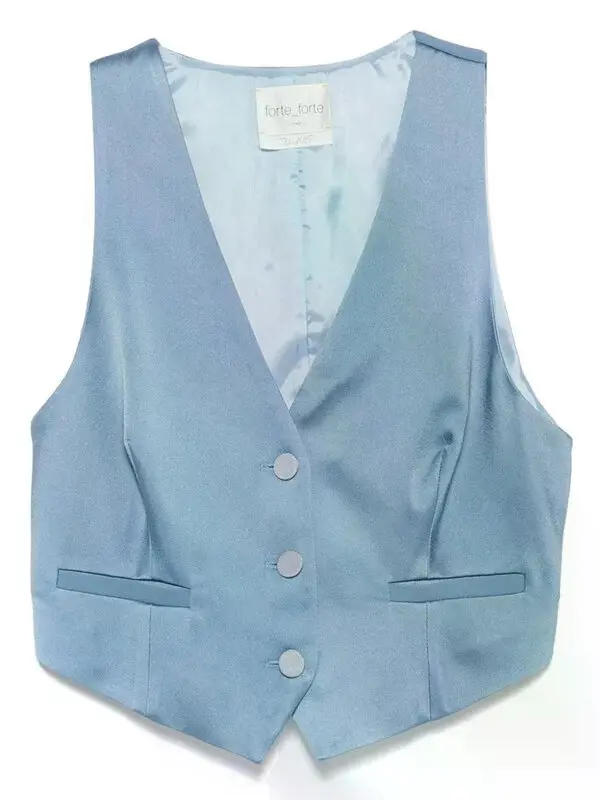 FORTE_FORTE Button-fastening Sleeveless Vest - Blue