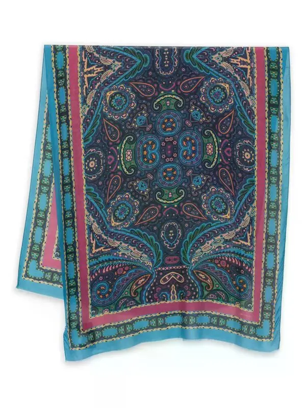 Etro Paisley-pattern Fringed Scarf - Blue