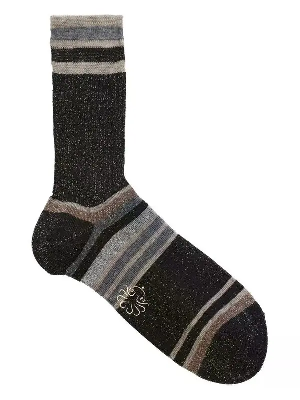 ALTO MILANO Glitter-striped Crew Socks - Black