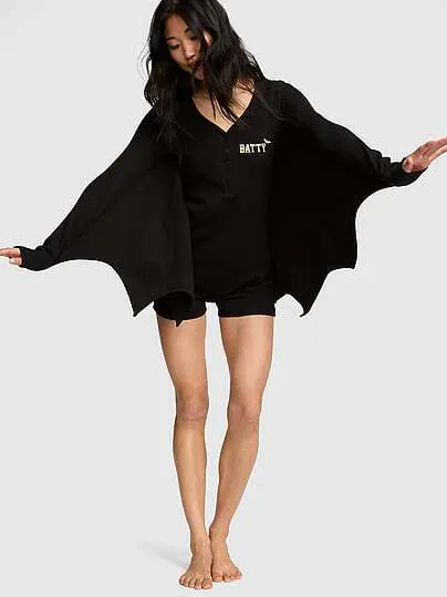 Pink Long Sleeve Romper With Hoodie Detail - Black