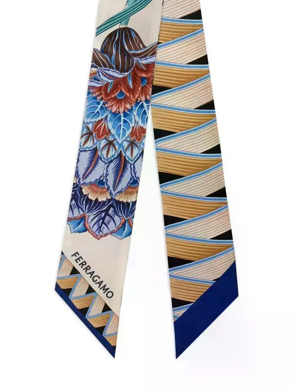 FERRAGAMO Floral-print Silk Scarf - Blue