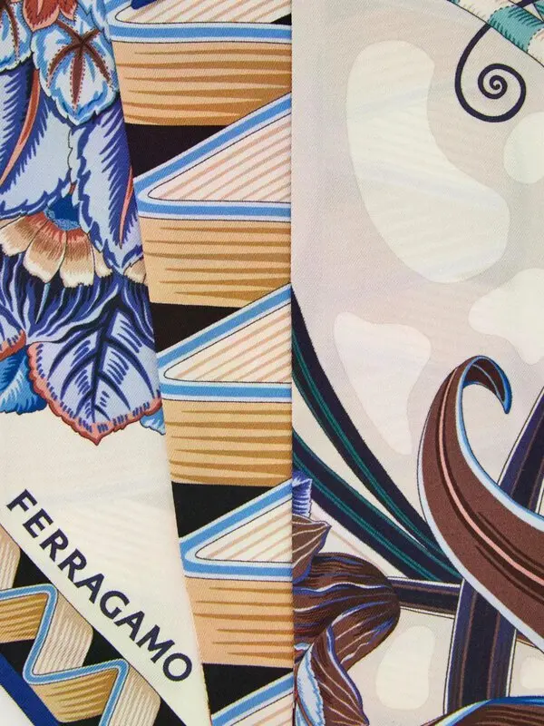FERRAGAMO Floral-print Silk Scarf - Blue