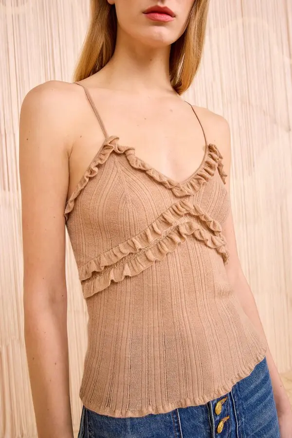 Ulla Johnson Anthia Knit Cami Top - Camel Melange