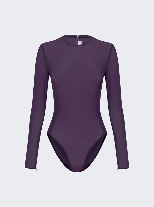 Alex Perry Long Sleeve Power Mesh Bodysuit - Purple