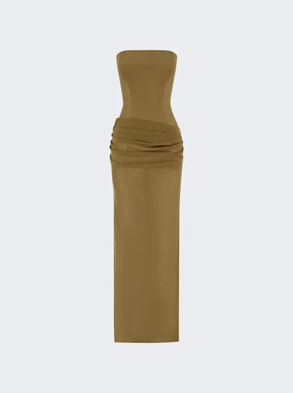 Alex Perry Strapless Corset Column Maxi Dress - Khaki