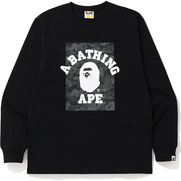 A BATHING APE Abc Dot Reflective Camo On College Long Sleeve Tee Shirt - Black