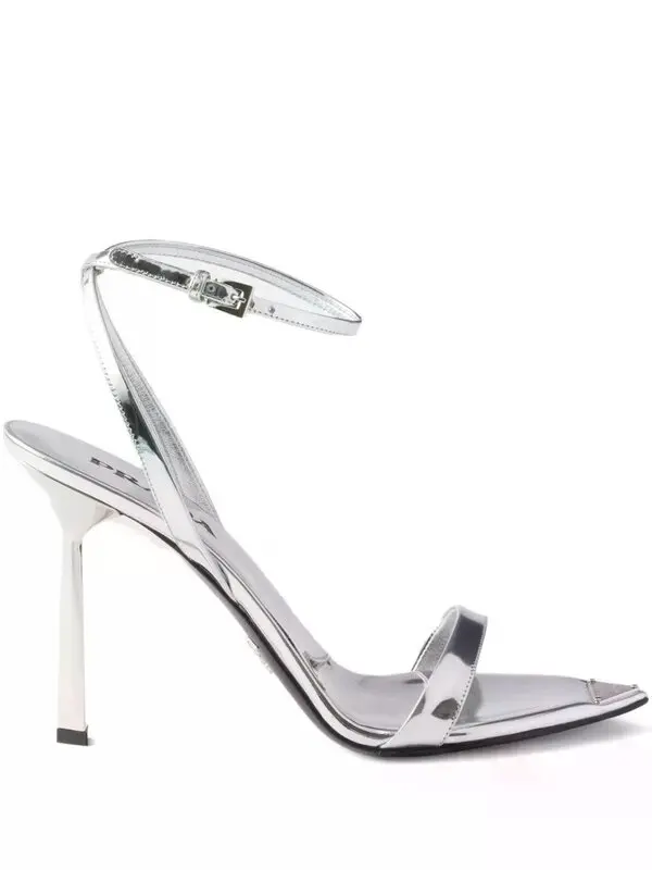 Prada Metallic Leather Stiletto Sandals With Ankle Strap