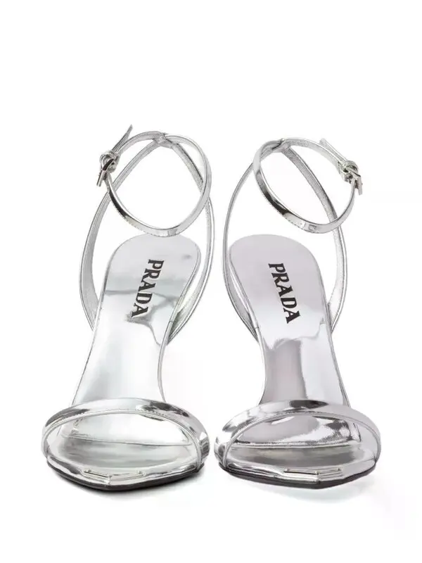 Prada Metallic Leather Stiletto Sandals With Ankle Strap