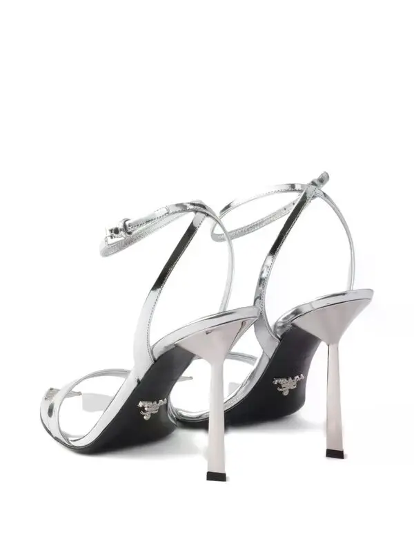 Prada Metallic Leather Stiletto Sandals With Ankle Strap