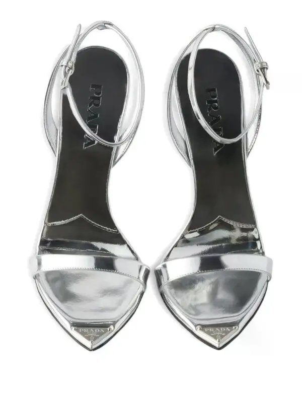 Prada Metallic Leather Stiletto Sandals With Ankle Strap