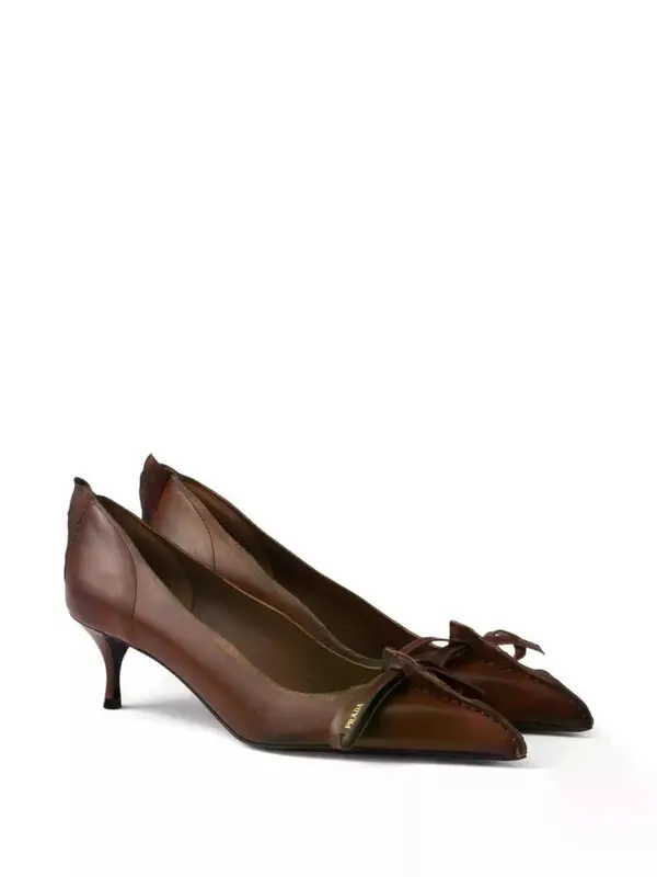 Prada 55 Mm Antiqued Leather Pointed-toe Pumps - Brown
