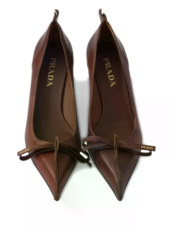Prada 55 Mm Antiqued Leather Pointed-toe Pumps - Brown