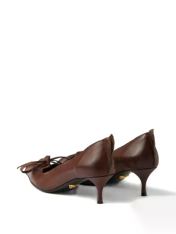 Prada 55 Mm Antiqued Leather Pointed-toe Pumps - Brown