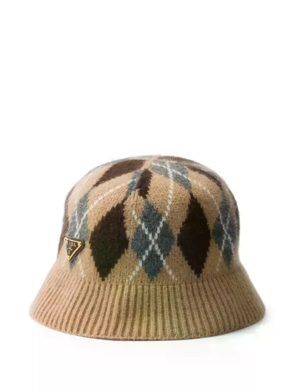Prada Argyle-knit Bucket Hat - Brown
