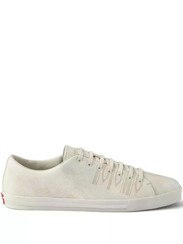 Prada Aged-effect Leather Sneakers - Neutrals