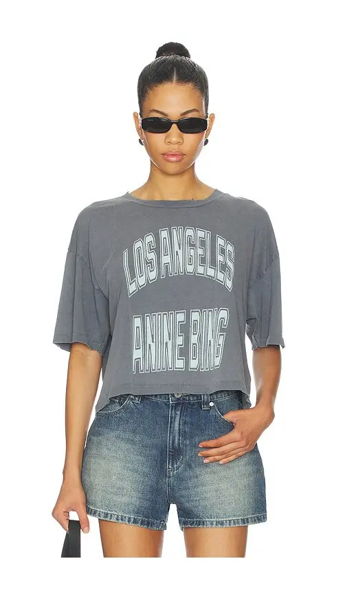 ANINE BING Johnny Cropped Tee - Washed Grey
