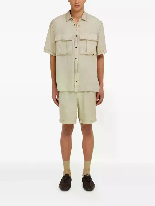 FERRAGAMO Elasticated Waistband Linen Blend Shorts With Flap Pockets