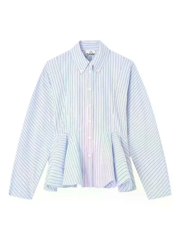 GANNI Stripe Peplum Cotton Shirt
