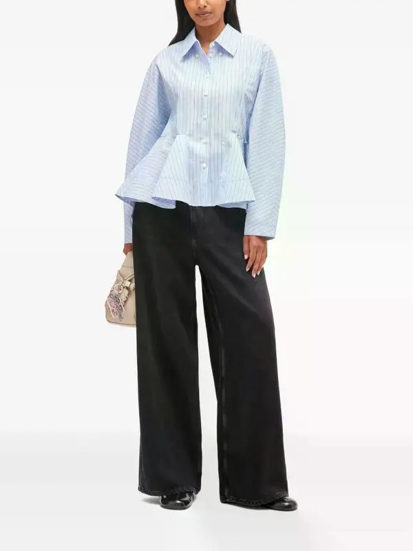GANNI Stripe Peplum Cotton Shirt
