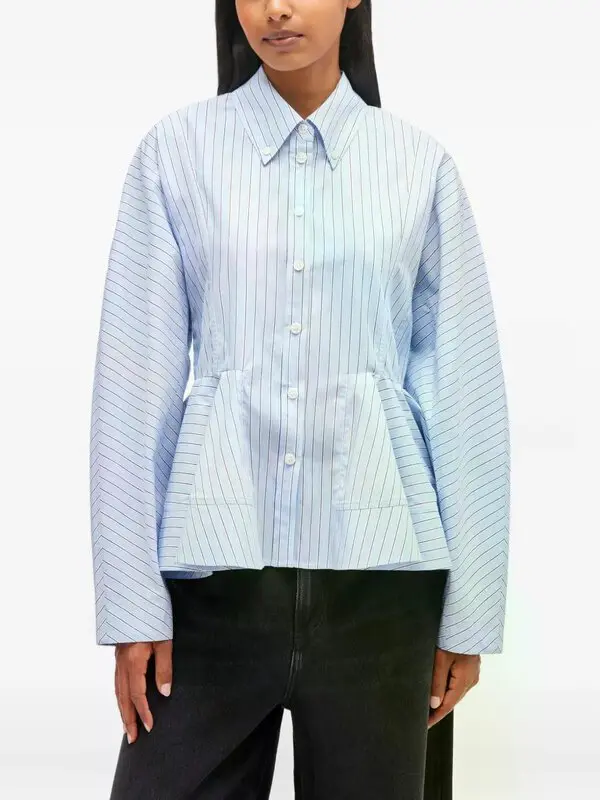 GANNI Stripe Peplum Cotton Shirt