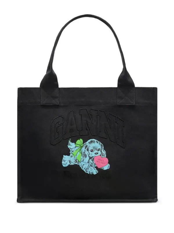 GANNI Puppy-print Tote Bag