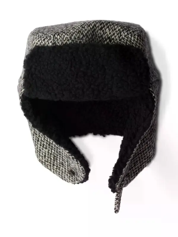 Prada Houndstooth Fleece Trapper Hat - Black