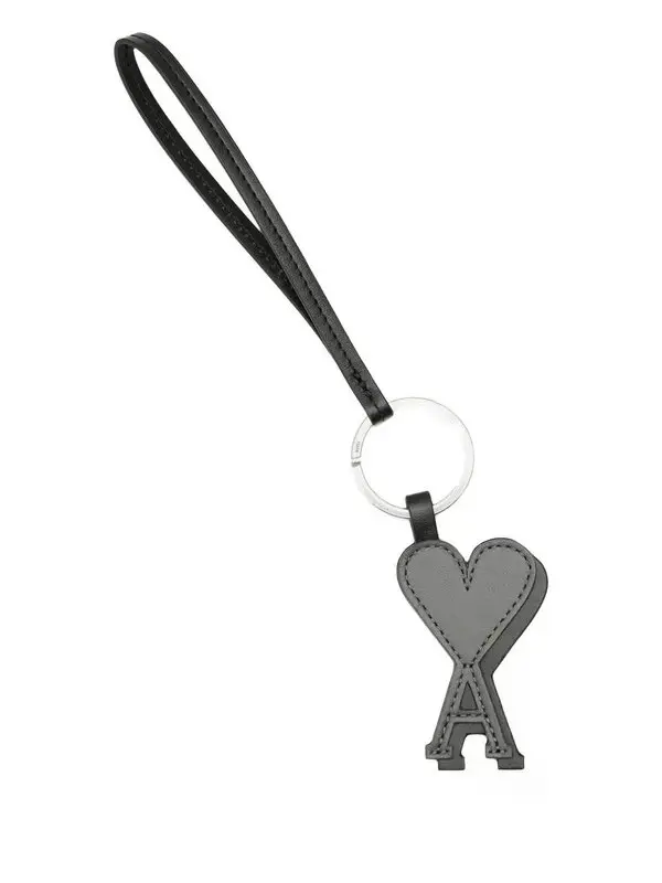 AMI Paris De Coeur Leather Keyring - Grey