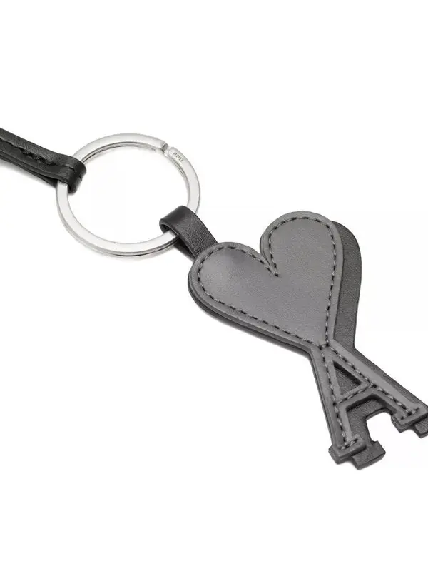 AMI Paris De Coeur Leather Keyring - Grey