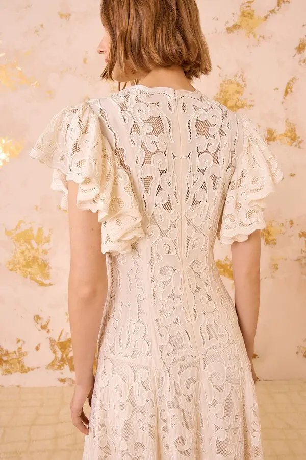 Ulla Johnson Cecile Applique Flutter Sleeve Long Dress