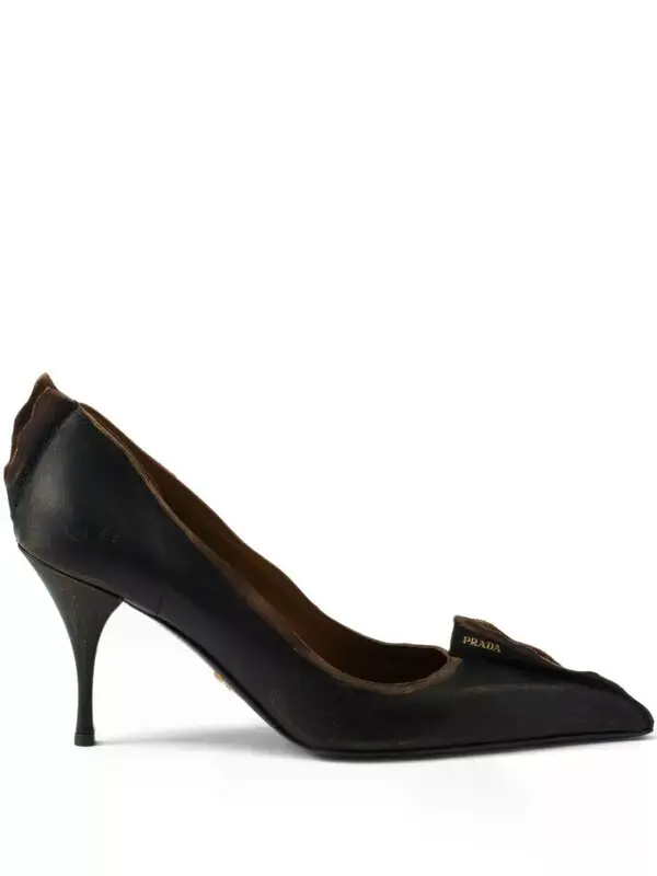 Prada 85mm Antiqued Leather Pointed-toe Pumps - Black