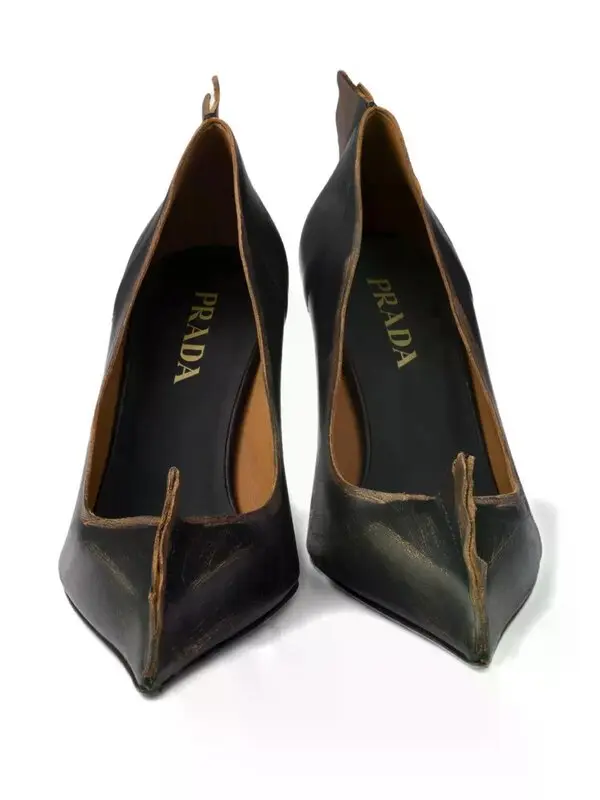Prada 85mm Antiqued Leather Pointed-toe Pumps - Black