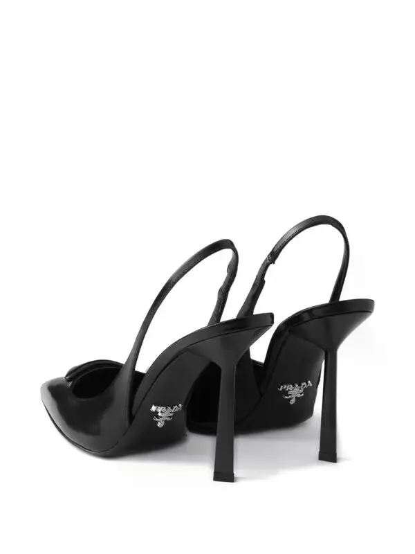 Prada Brushed Leather Slingback Pumps With Triangle Logo Detail