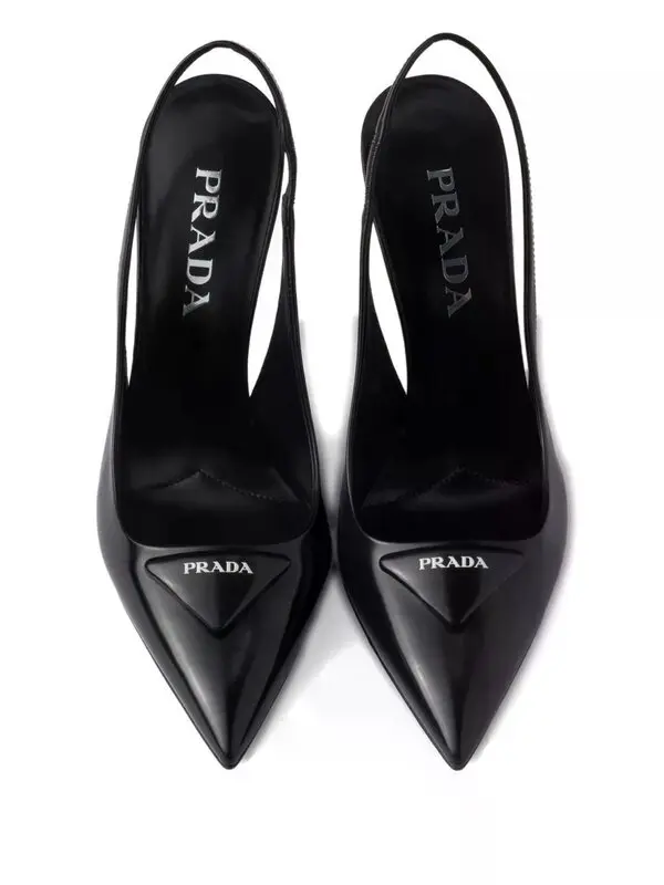 Prada Brushed Leather Slingback Pumps With Triangle Logo Detail