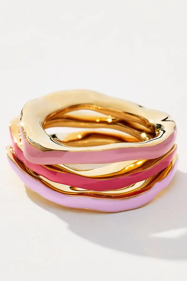 Joanna Laura Constantine Enamel Wave Rings, Set Of 3 - Pink