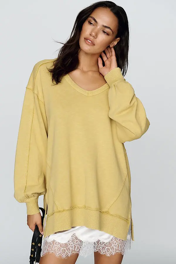 PILCRO Hudson Cotton Popover Top - Citron