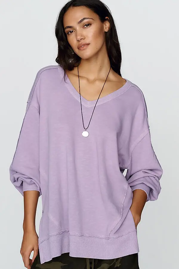 PILCRO Hudson Cotton Popover Top - Soft Violet